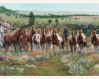 David Textiles Spring Bird Houses and Pines Digital Multicolor 35 Panel ...