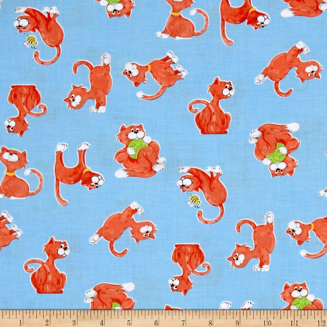 Susybee Purrl the Cat Tossed Cats Blue Premium Quality 100% Cotton Fabric (SB95) - Etsy