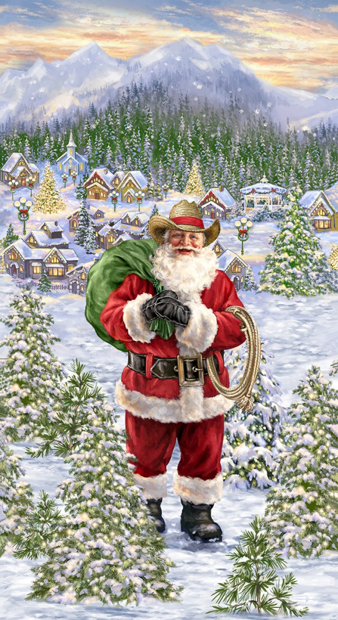 Timeless Treasures Santa in a Straw Hat 24" Panel Premium Quality 100% ...