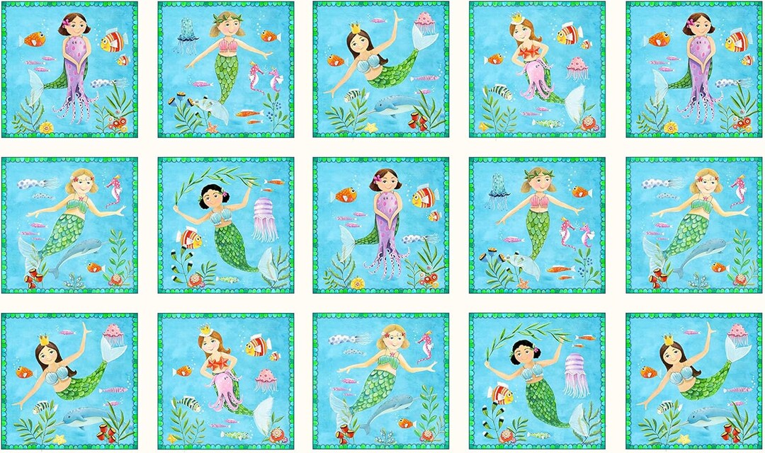 Elizabeth's Studio Little Mermaids 24" Panel Cream Premium Quality 100% ...