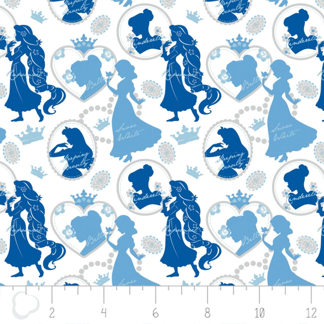 Camelot Fabrics Disney Princess Silhouette in Blue Premium Quality 100% ...