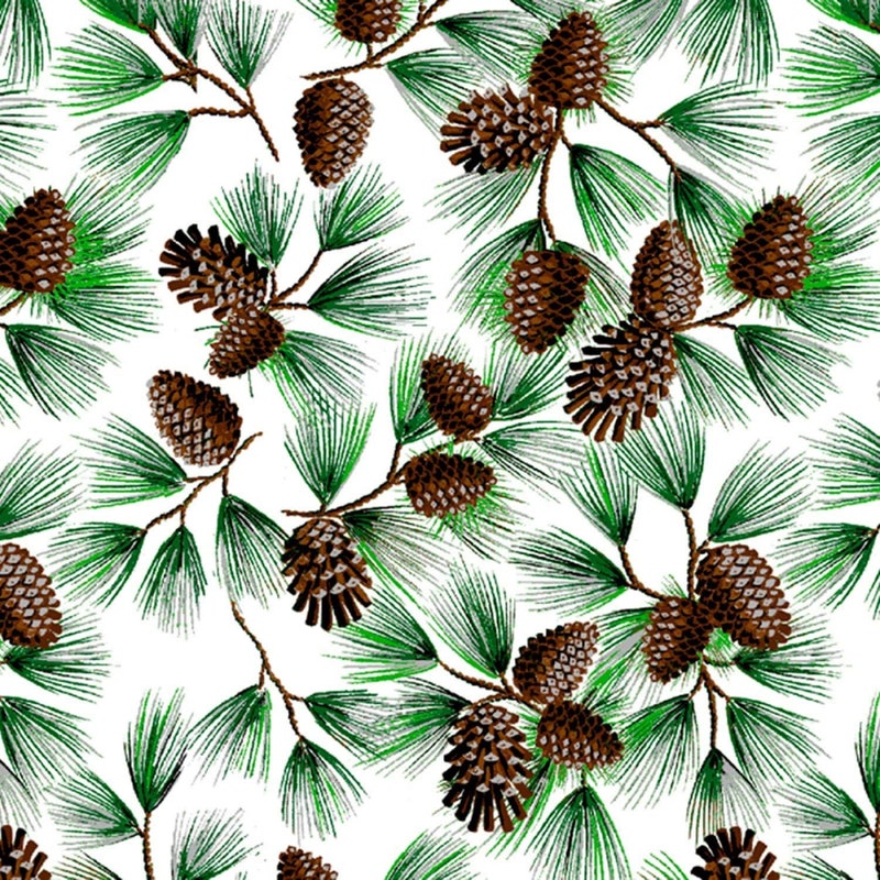 Pine and Cone Fabric - Etsy