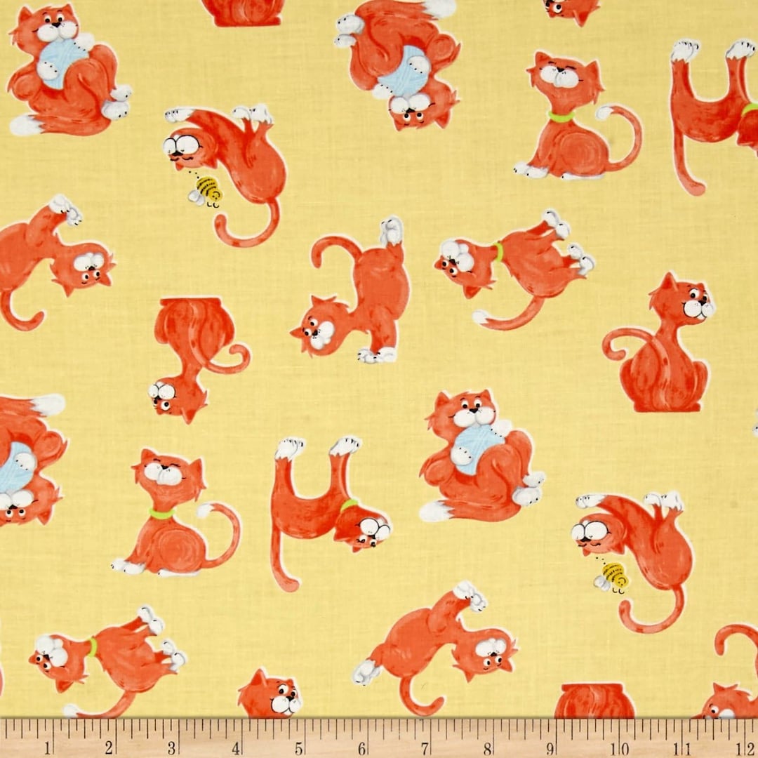 Susybee Purrl the Cat Tossed Cats Yellow Premium Quality 100% Cotton Fabric (SB94) - Etsy