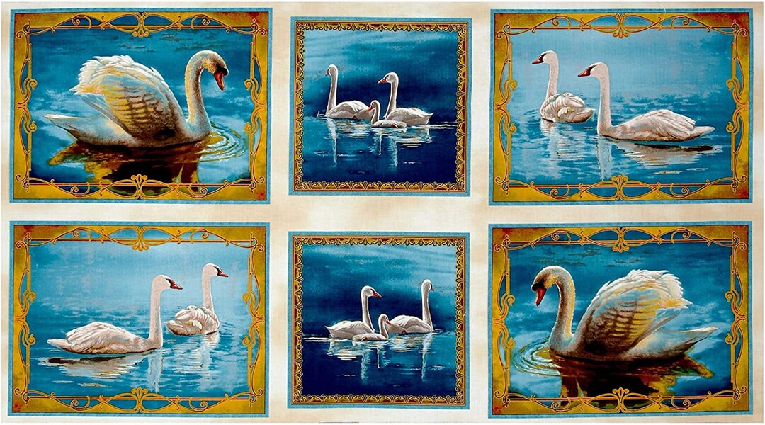 Quilting Treasures Splendid Swans Swans on the Water Panel 24" Premium ...