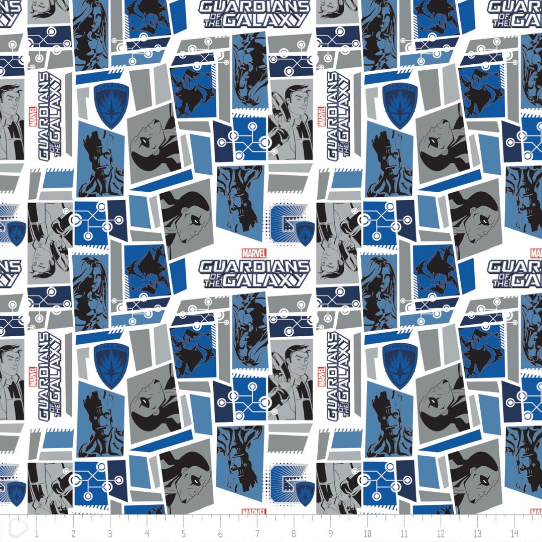 Marvel Comics Guardians of the Galaxy Tiles Blue Camelot 100% Cotton ...