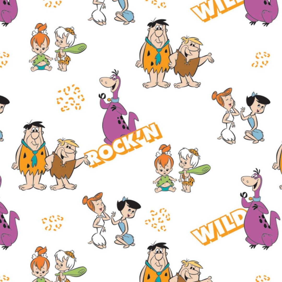 Camelot Fabrics the Flintstones 2 Gangs A Rock'n White Premium Quality ...