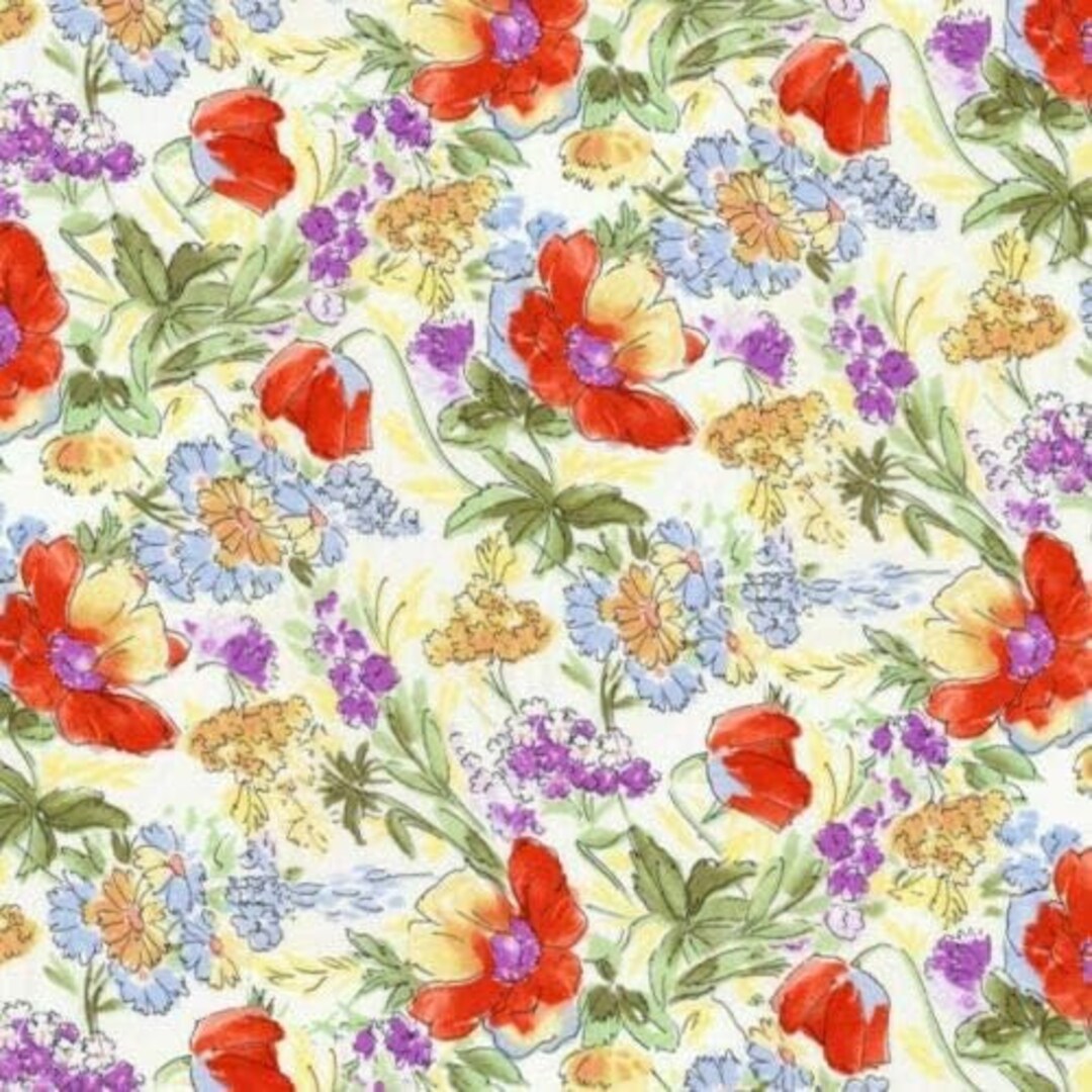 David Textiles Rose and Hubble Evelyn's Tulips Ivory Cream Red Premium ...