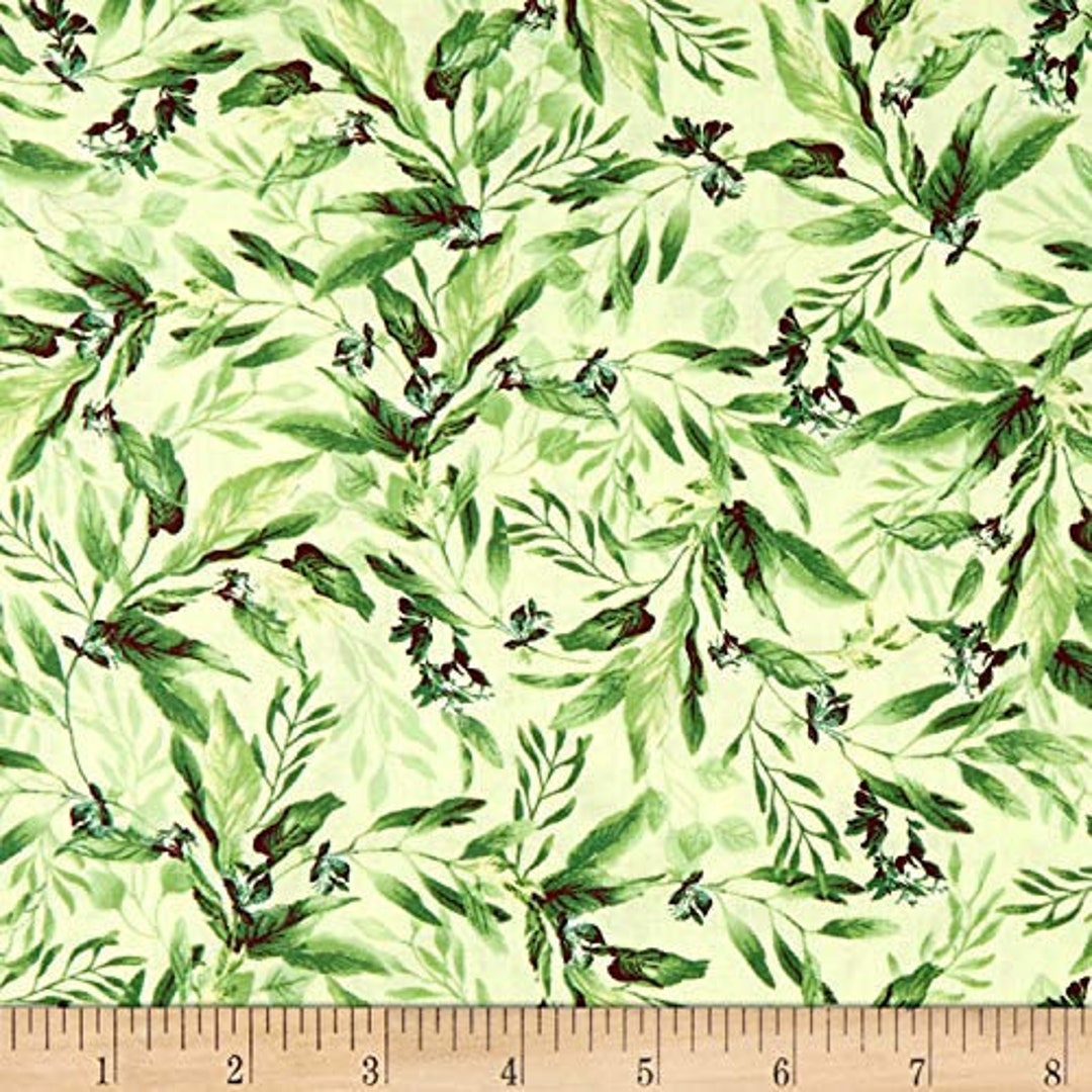 Timeless Treasures Isabelle Allover Leaves Fabric Green Premium Quality ...