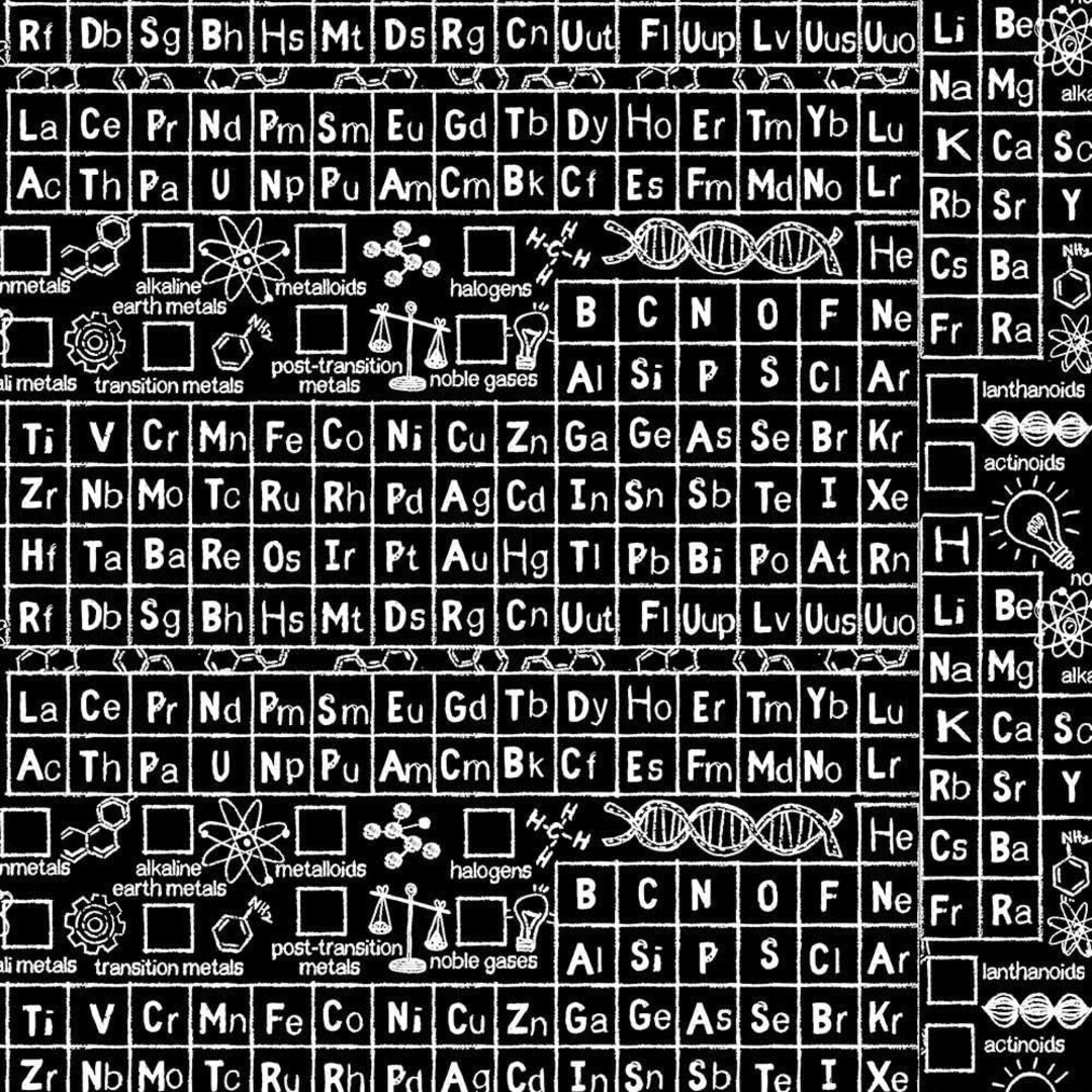 Timeless Treasures Science Theme Periodic Table Black Premium Quality ...