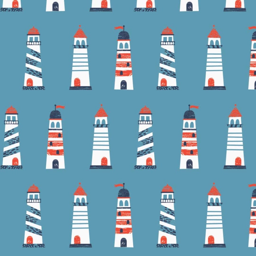 Nautical Lighthouse Toss Camelot Fabrics 100% Cotton 44" Wide Fabric ...