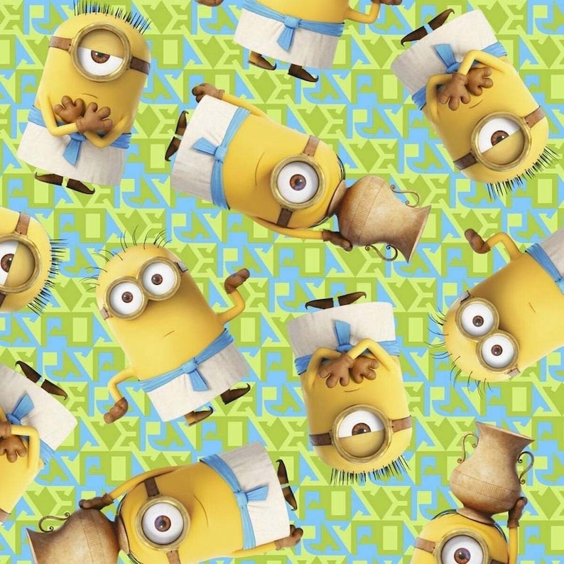 Despicable Me Egyptian Minions Green Premium Quality 100% Cotton Fabric ...