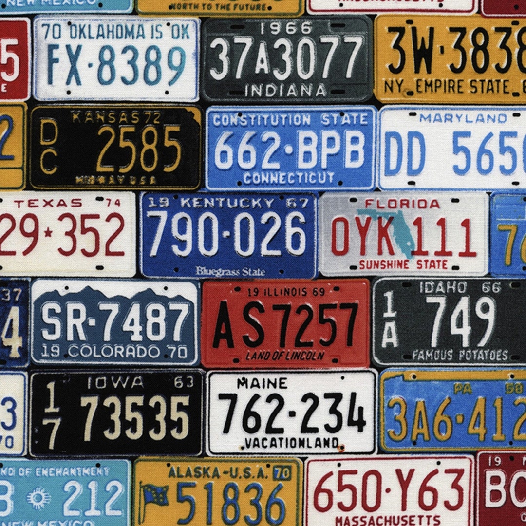 Timeless Treasures Route 66 License Plates Multicolor Premium Quality ...