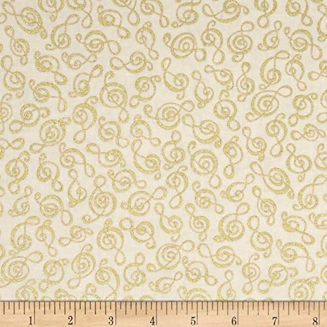 Timeless Treasures Quilt Fabric Metallic Instrumental Clef Cream ...