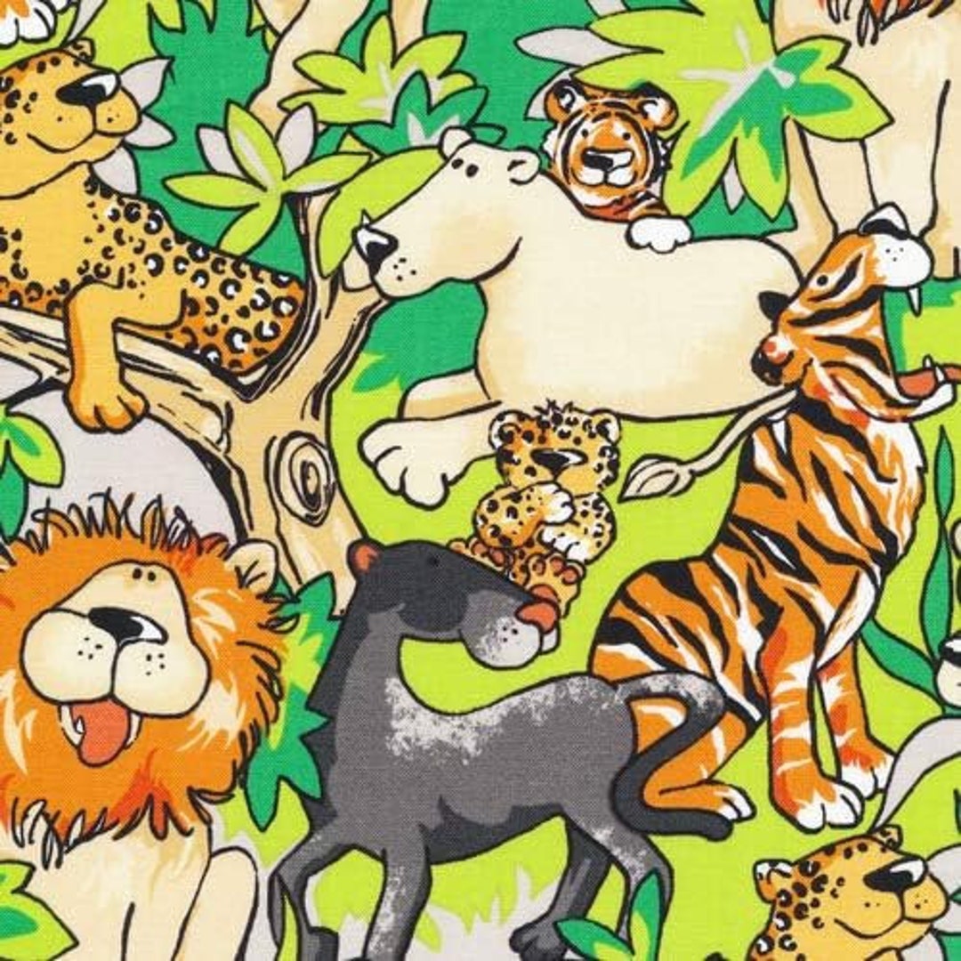 Fabri-quilt Zany Zoo Jungle Cats Premium Quality 100% Cotton Fabric ...