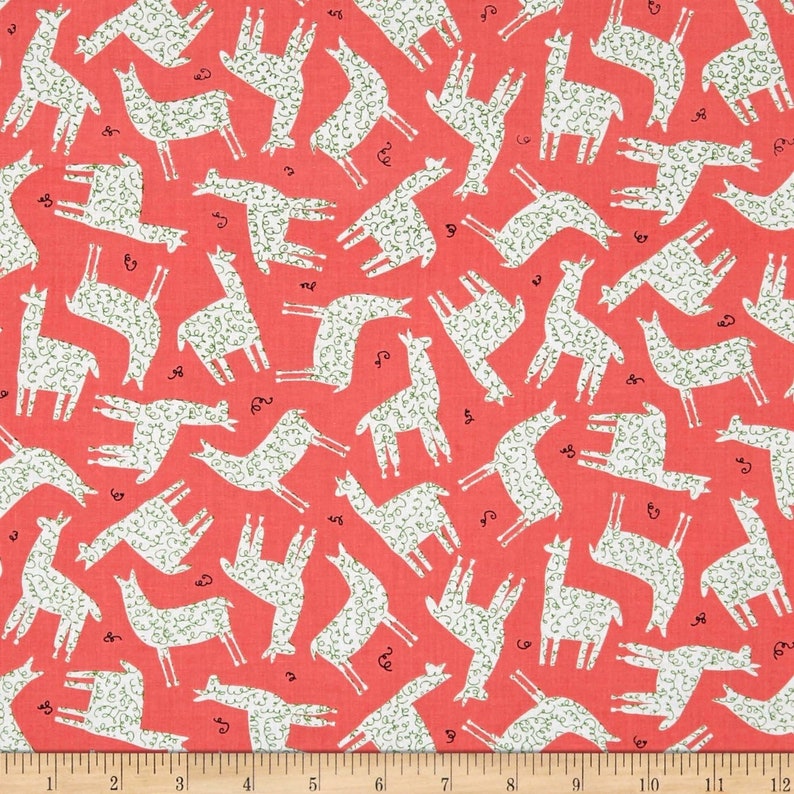 Quilting Treasures Alpaca Picnic Alpacas Silhouettes Dark Coral Premium ...