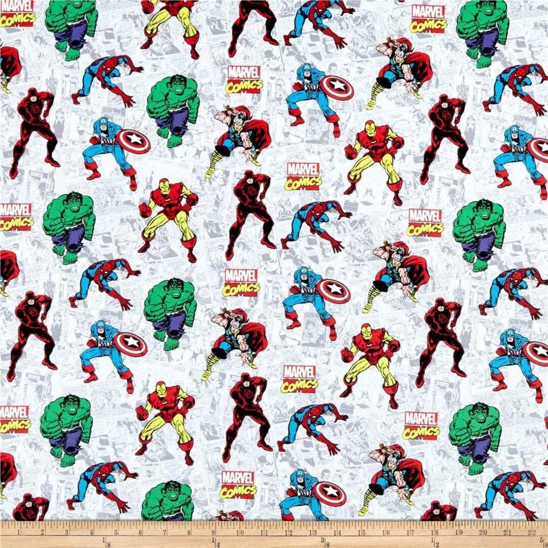 Springs Textiles Marvel Retro Comics Action Comic White Fabric Fabric ...