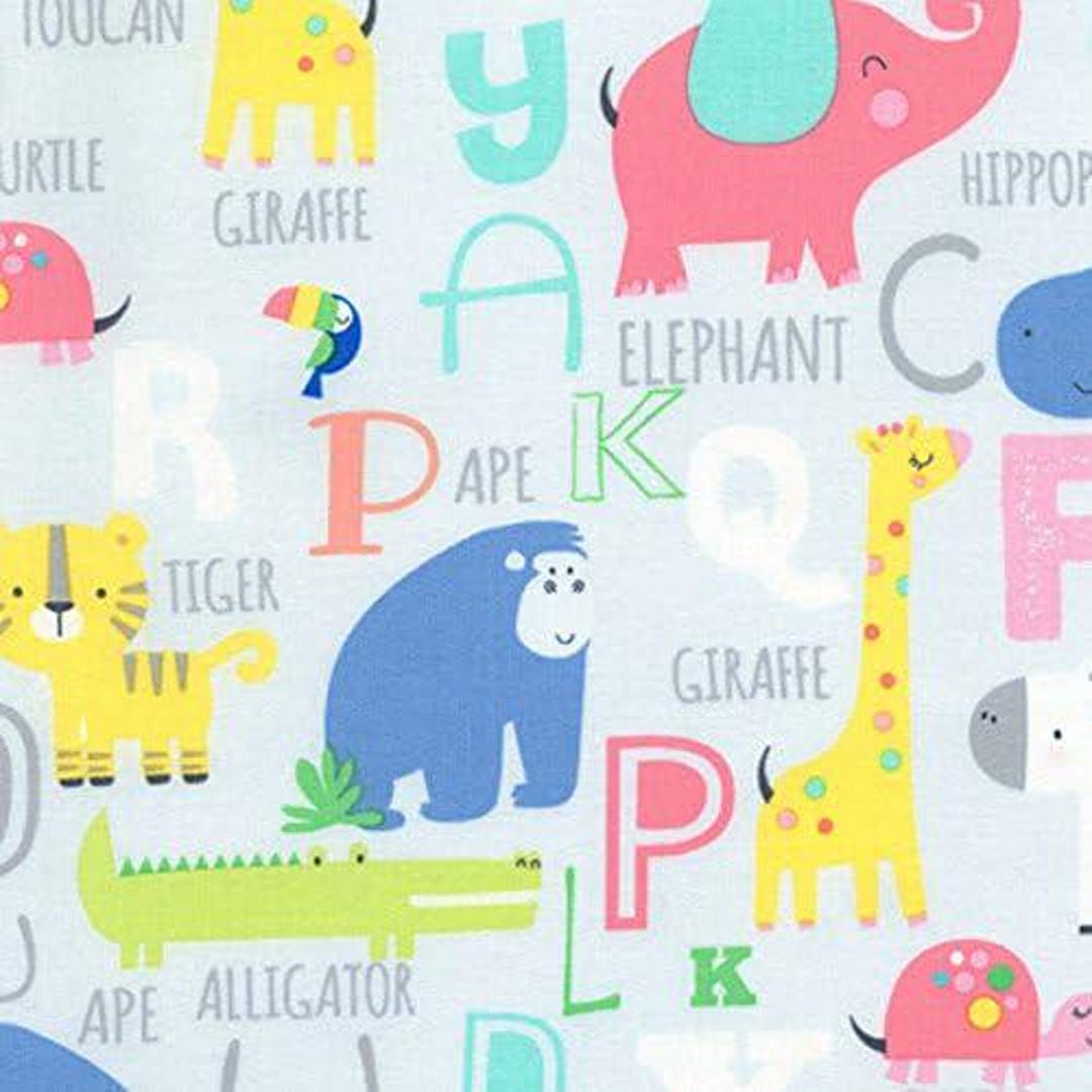 Timeless Treasures Grey Animal Alphabet Premium Quality 100% Cotton ...