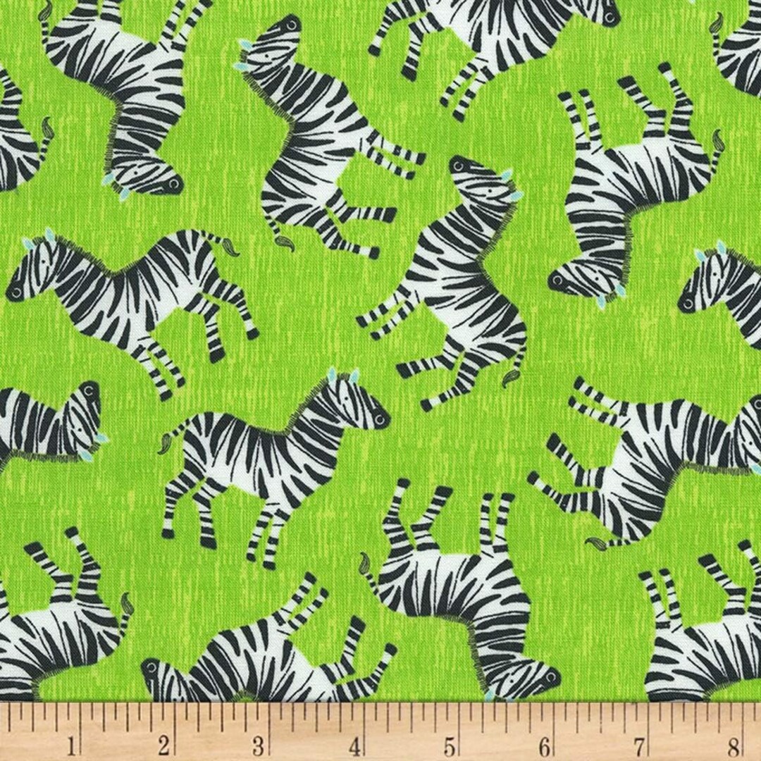 Timeless Treasures Jungle Boogie Tossed Zebra Lime Premium Quality 100% ...