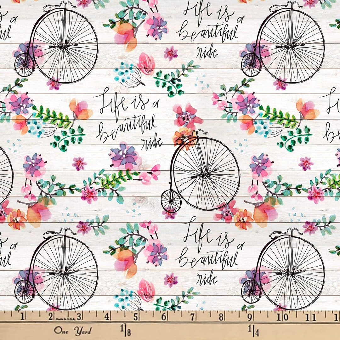 David Textiles Beautiful Ride Cream/multi Flowers High Wheeler Bicycle ...