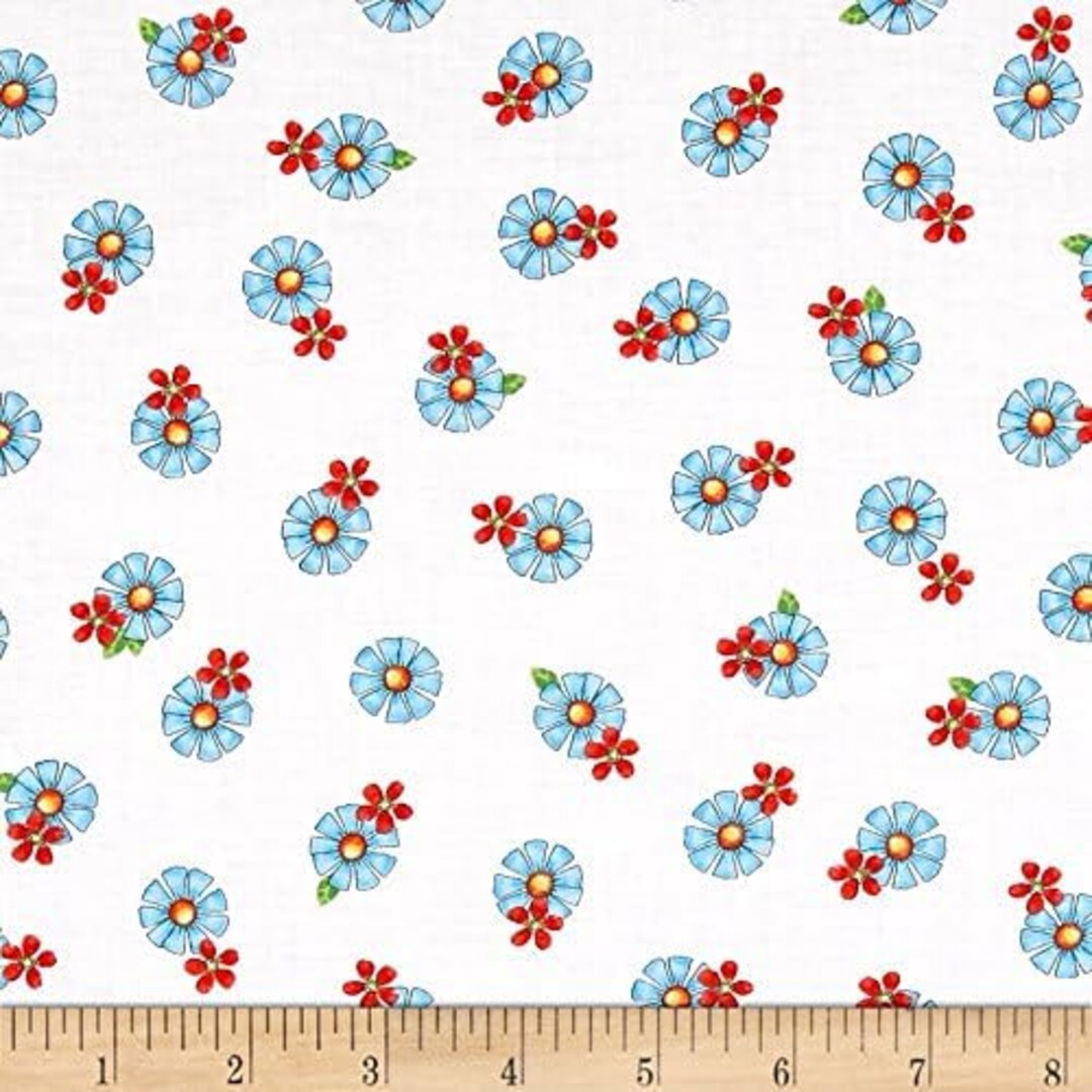 Quilting Treasures Who Let the Hogs Out Tossed Flower White/blue ...