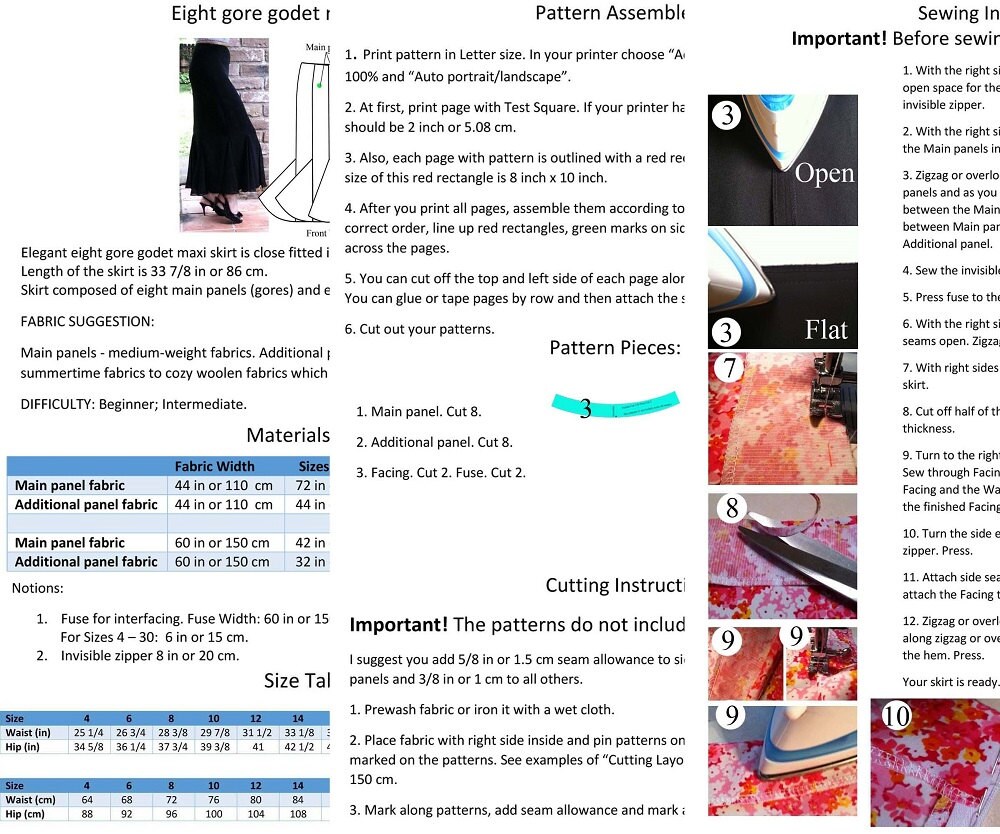 Gored Skirt PDF Sewing Pattern Godet Maxi Skirt - Etsy