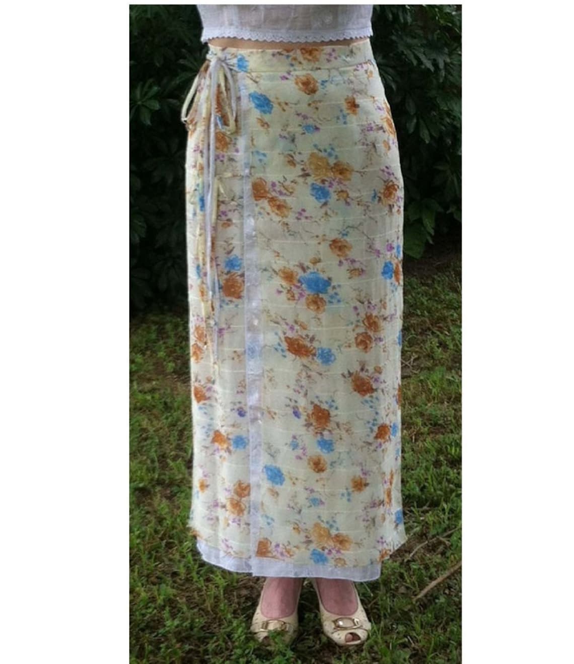 Double Wrap Straight Maxi Skirt With Two Side Slits and Tie Strings-pdf ...