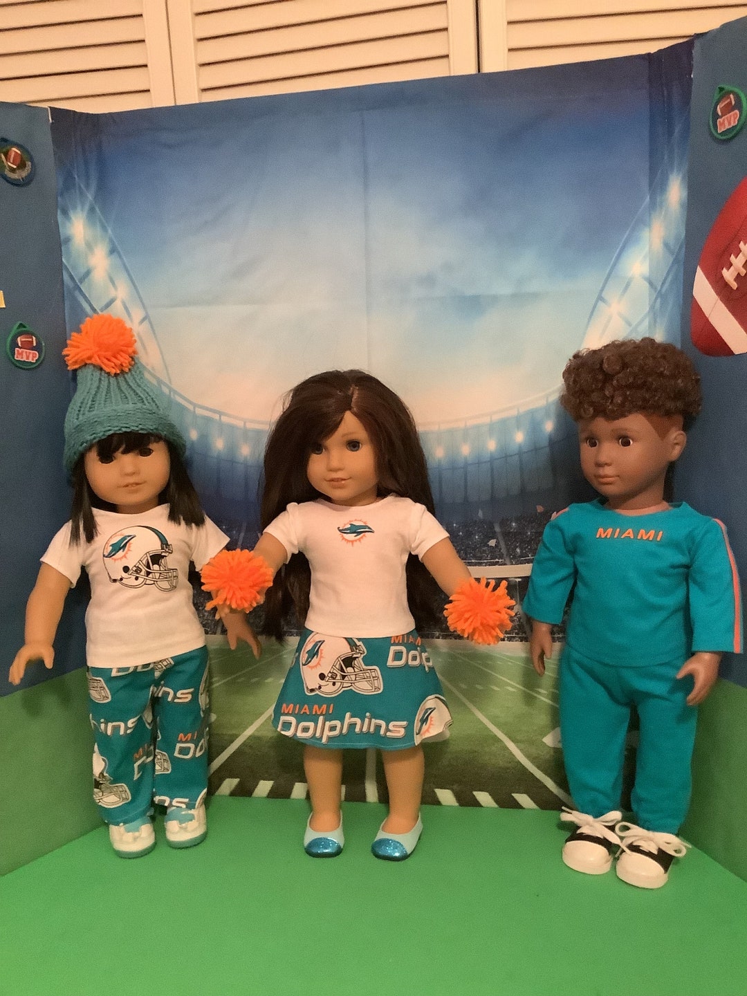 Miami DOLPHINS! Outfits! 18in Doll Clothes, Handmade, Fits All 18 Inch ...