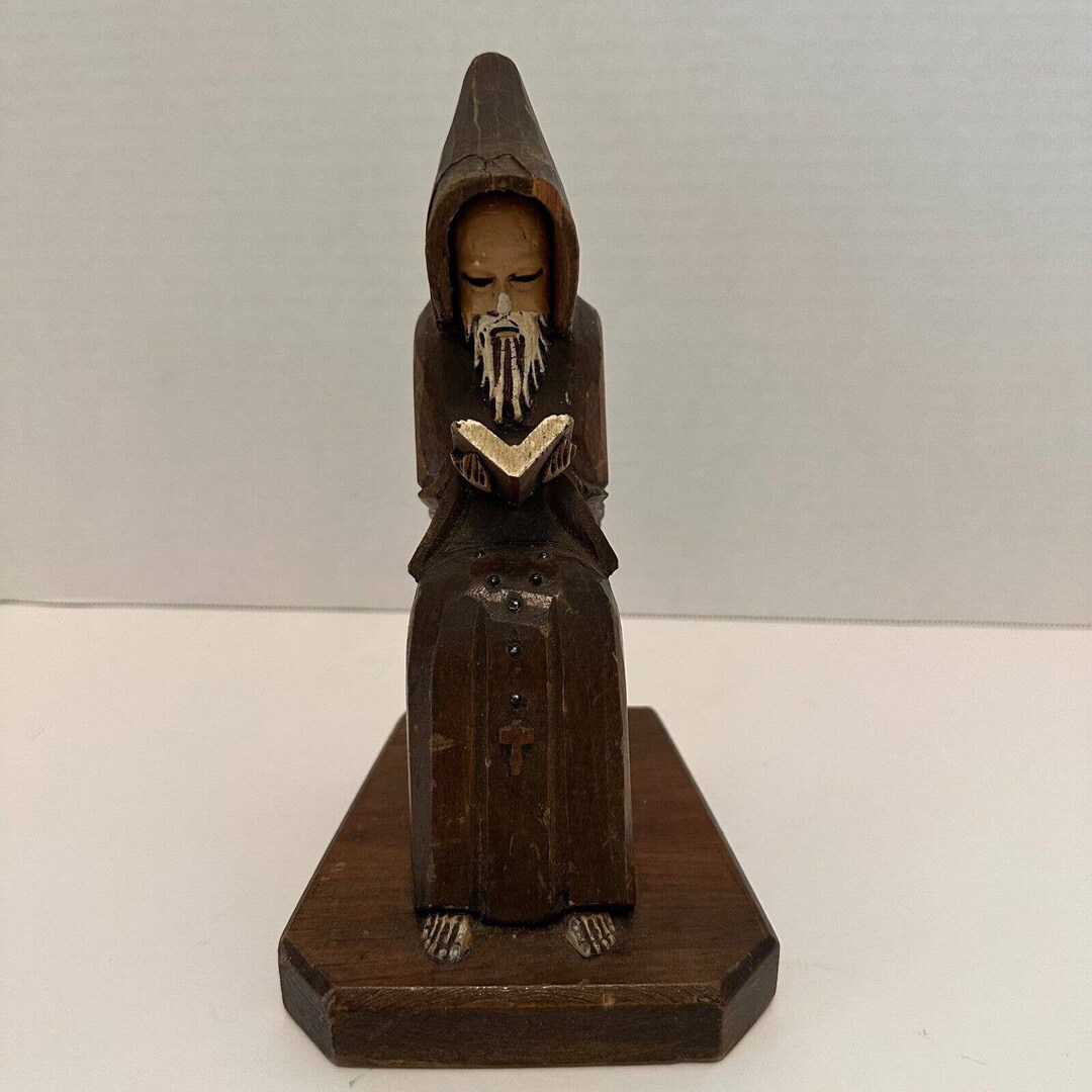 Vintage Wood Carved Monk Priest Reading Praying Religious - Etsy
