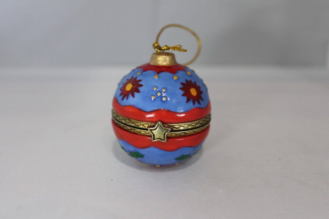Enameled Metal Porcelain Small Vintage Christmas Ornament Trinket Box ...