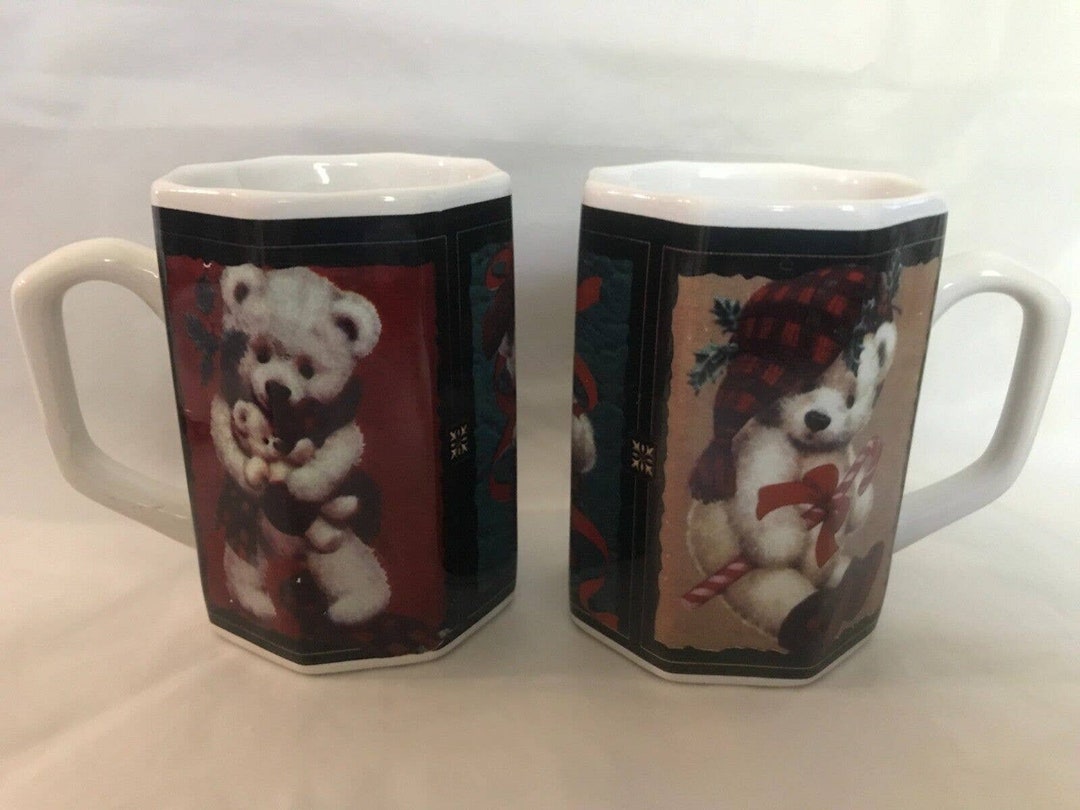 Vintage Giftco Tartan Christmas Teddy Bear Octagon Coffee Cup/mug Set ...
