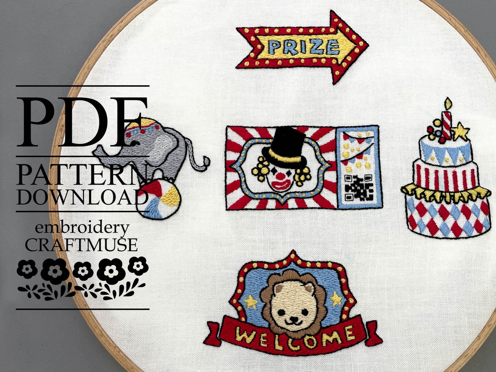 Gift for Kids PDF Hand Embroidery Pattern Design - CIRCUS Patterns Set ...