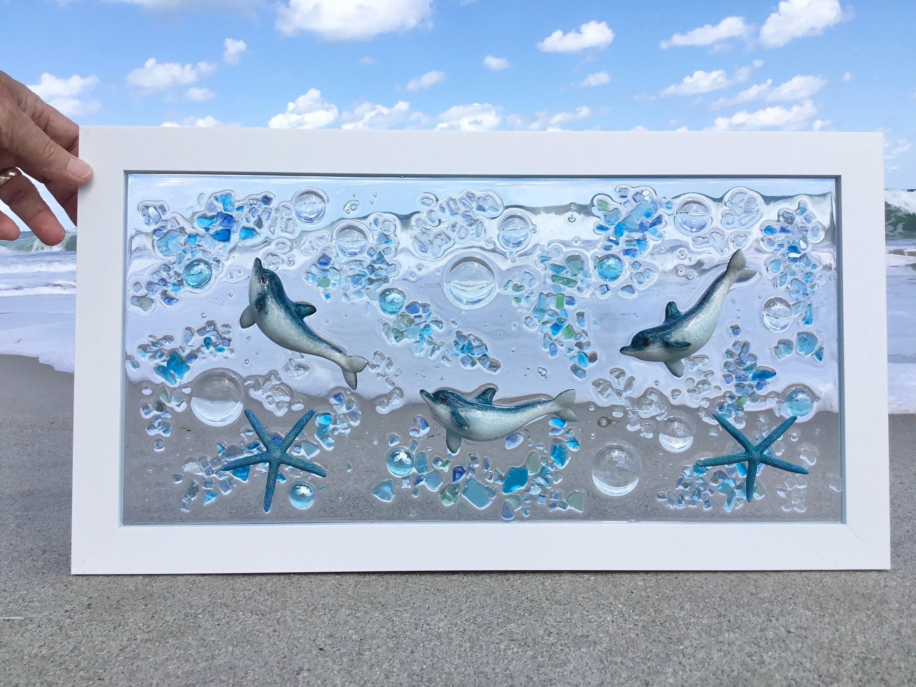 Dolphin Suncatcher Dolphin gift idea Beach glass art coastal wall decor ...