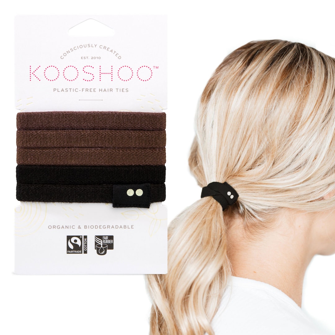 KOOSHOO Brown-black Plastic-free Hair Ties Organic Cotton Hair Elastics ...
