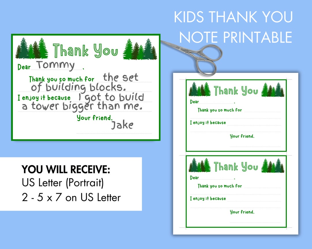 Kids Printable Thank You Note Trees - Etsy