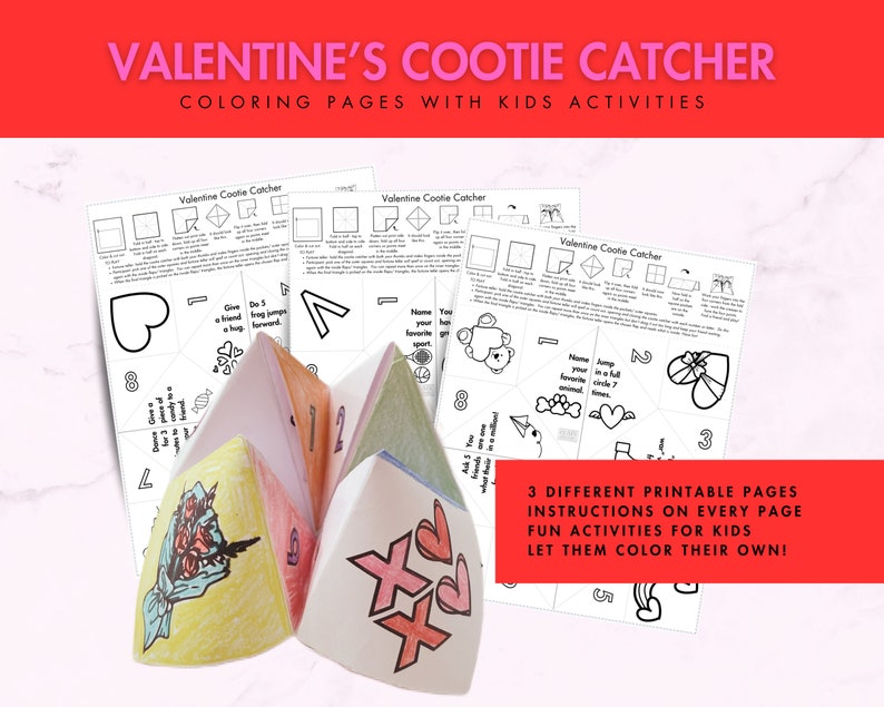 Valentine's Cootie Catcher Coloring Pages - Etsy
