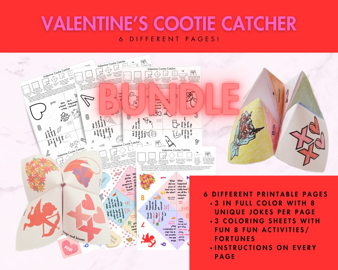 Bundled Valentine's Day Cootie Catcher/ Fortune Tellers- Jokes ...