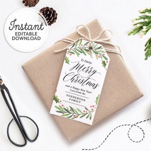 Merry Christmas Label Printable, Christmas Gift Tag Template, Favor Tag ...