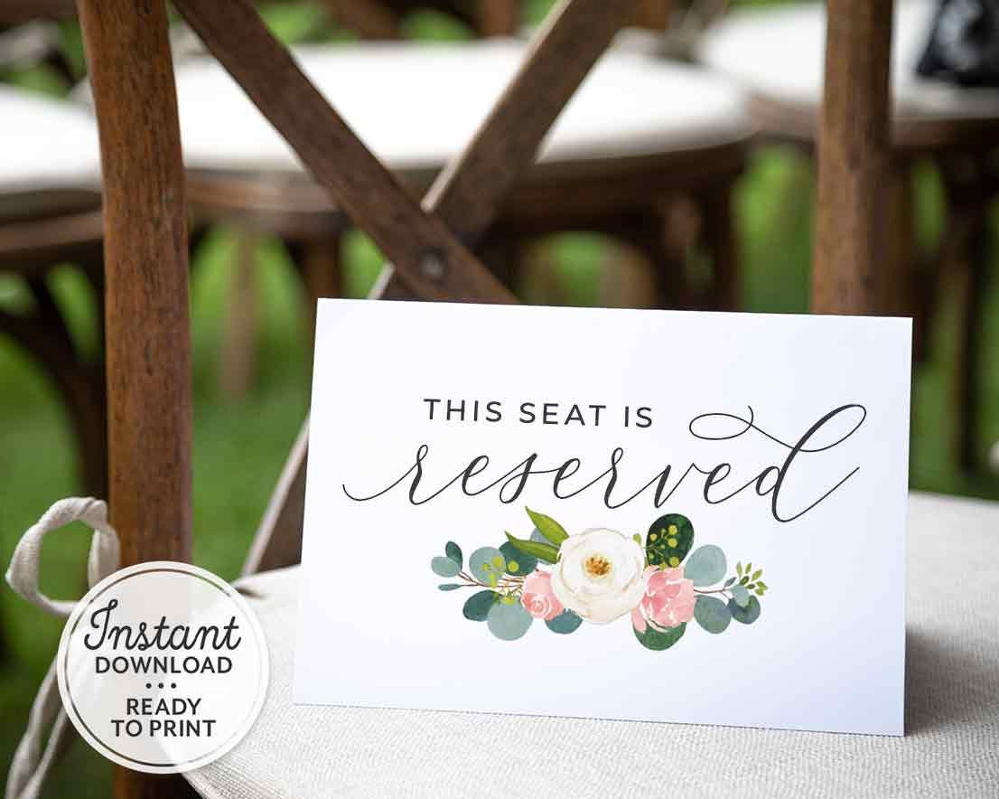 Printable This Row is Reserved Sign Wedding Reserved Seat | Etsy