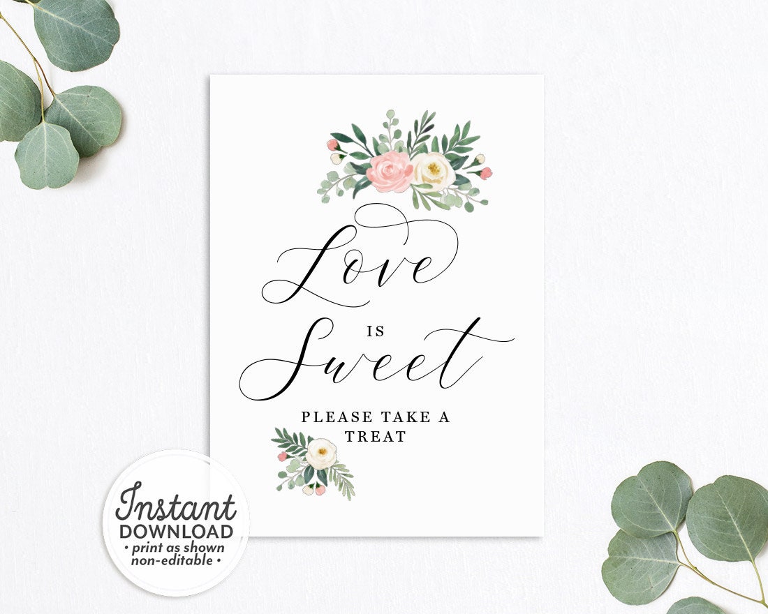 Love is Sweet Sign Printable Wedding Template, Take a Treat Sign, Blush ...