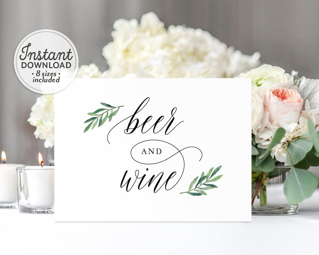 Beer and Wine Sign Wedding Template, Open Bar, Drinks Are on Us Sign ...
