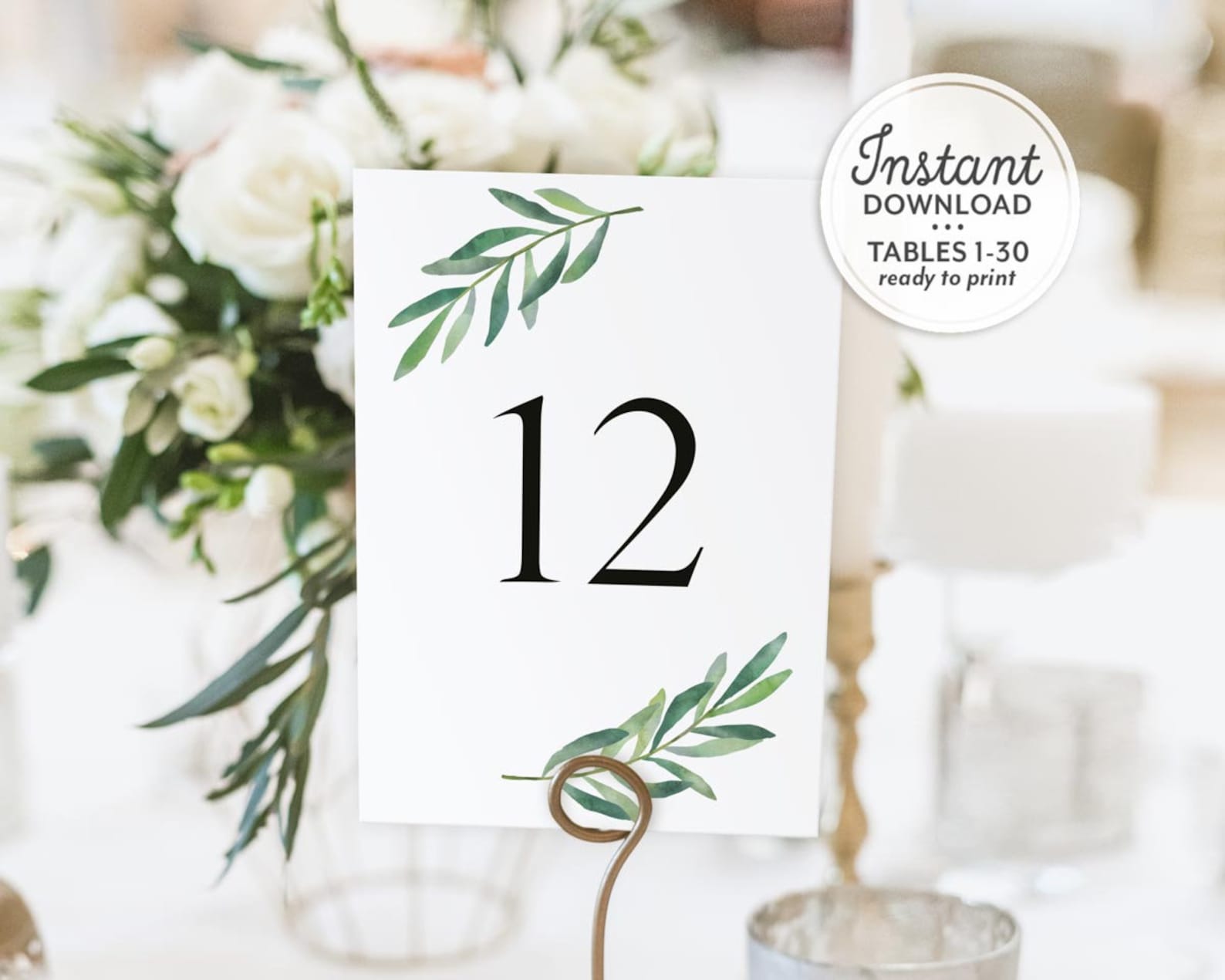 Wedding Table Numbers Printable, Table Numbers Template, Greenery Boho ...