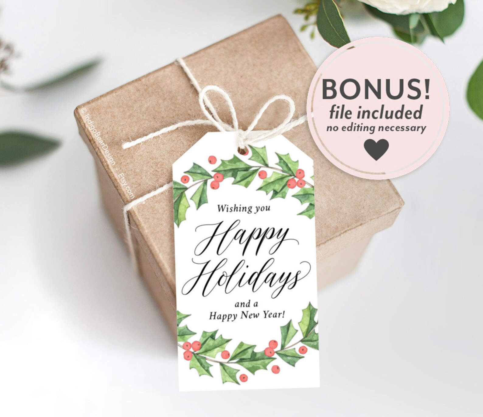 Happy Holidays Christmas Gift Tag Printable, Merry Christmas Tag ...