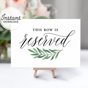 Printable Reserved Seat Sign for Wedding, This Row is Reserved Sign ...
