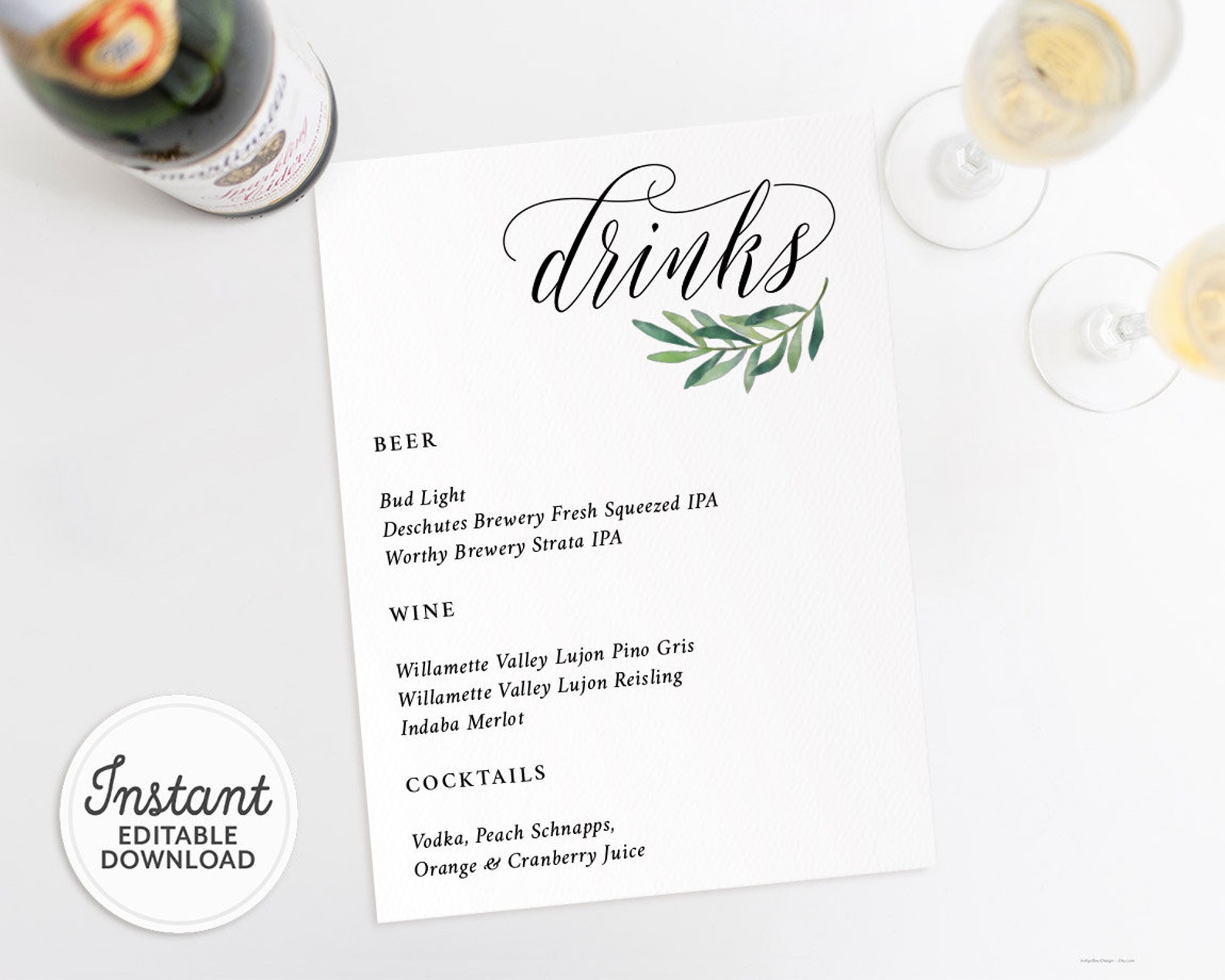 Drinks Wedding Bar Menu Template Wedding Drink Sign Editable | Etsy
