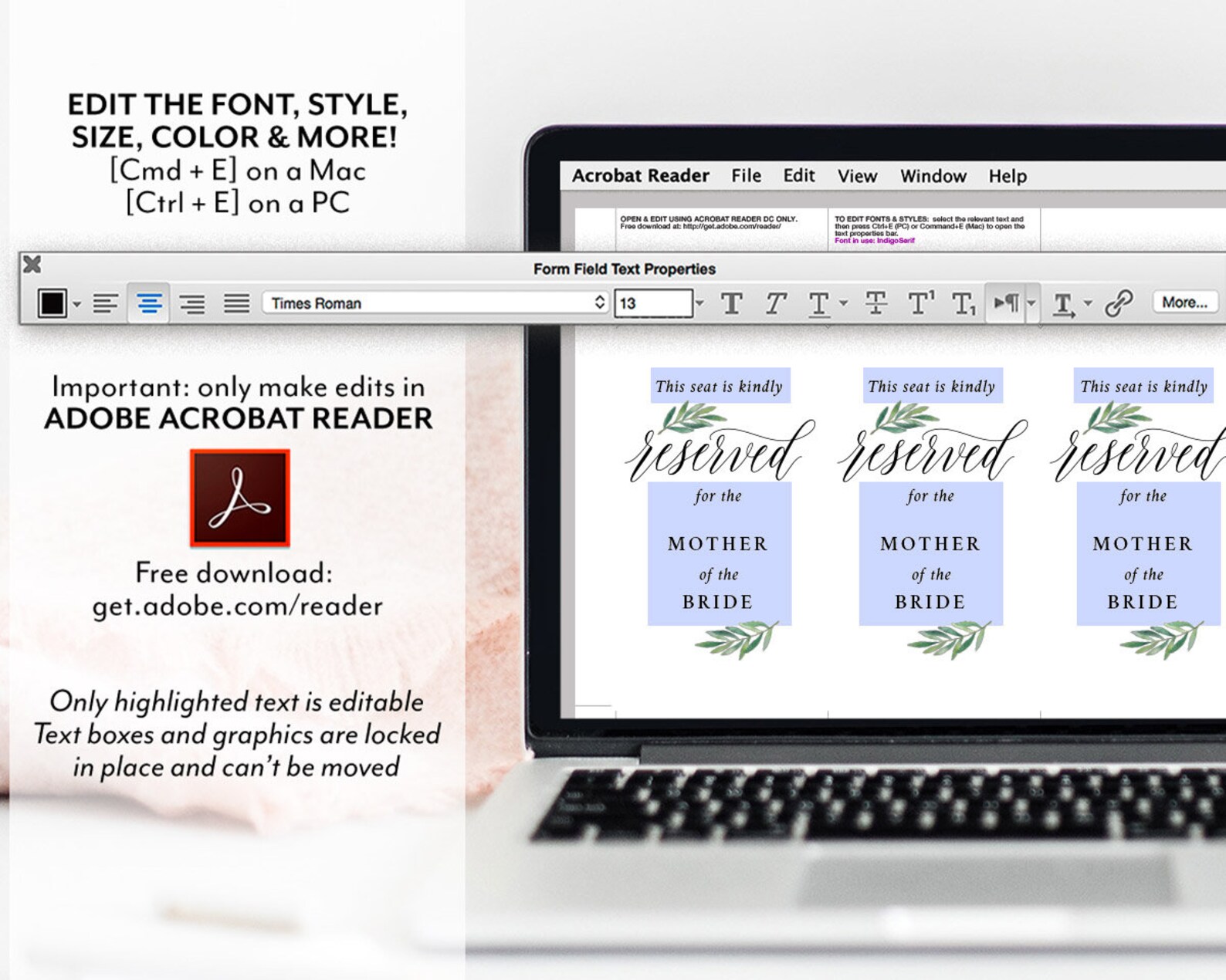 Printable Reserved Seat Tags for Wedding Ceremony Editable - Etsy UK