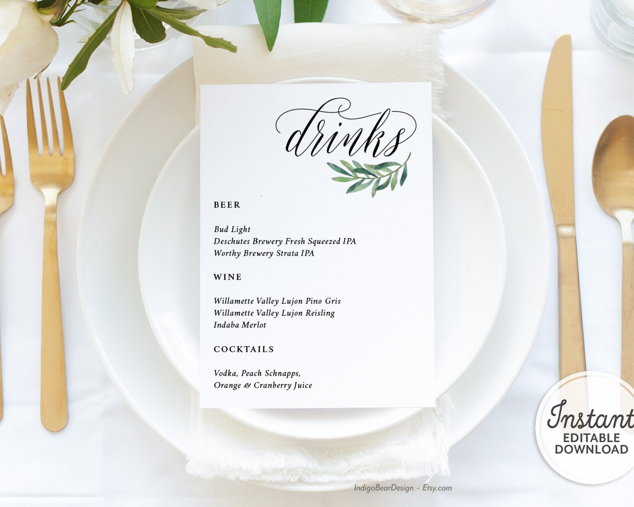 Drinks Wedding Bar Menu Template Wedding Drink Sign Editable | Etsy