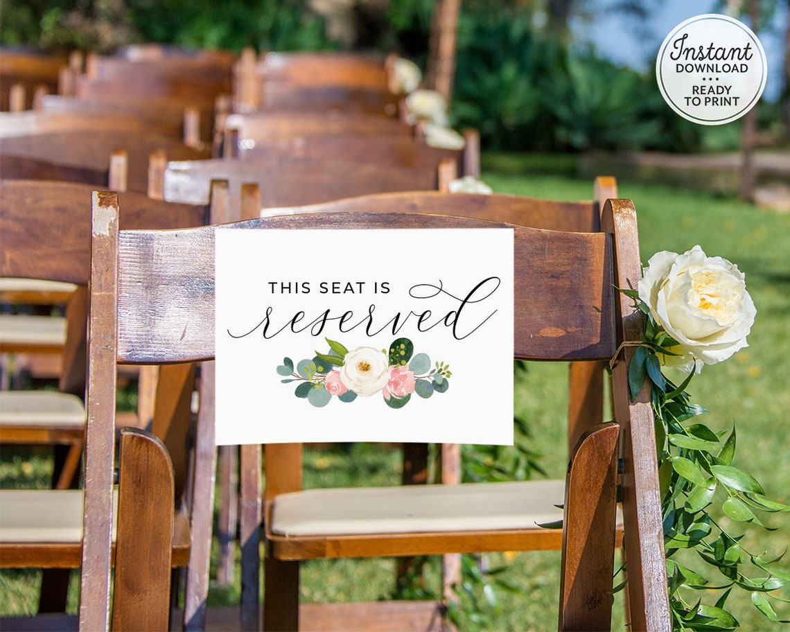 Printable This Row is Reserved Sign Wedding Reserved Seat | Etsy