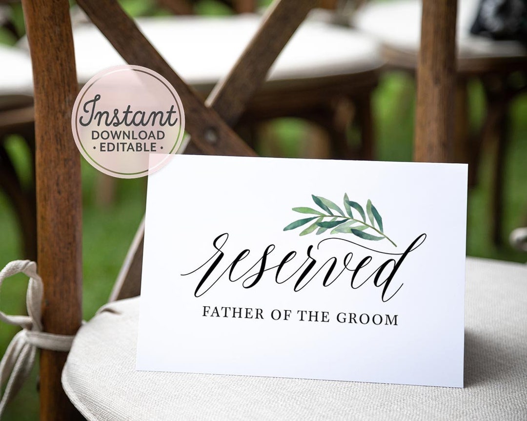 EDITABLE RESERVED Seat Sign for Wedding, Printable Reserved Sign ...