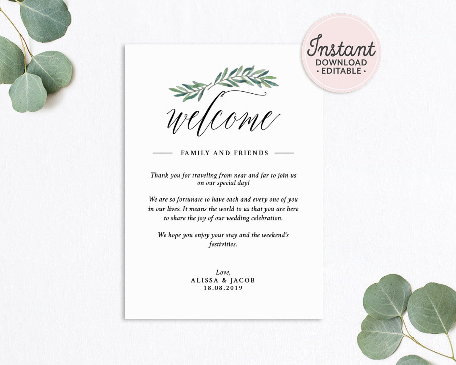 Welcome Letter Template, Weekend Events Page, Printable Hotel Welcome ...