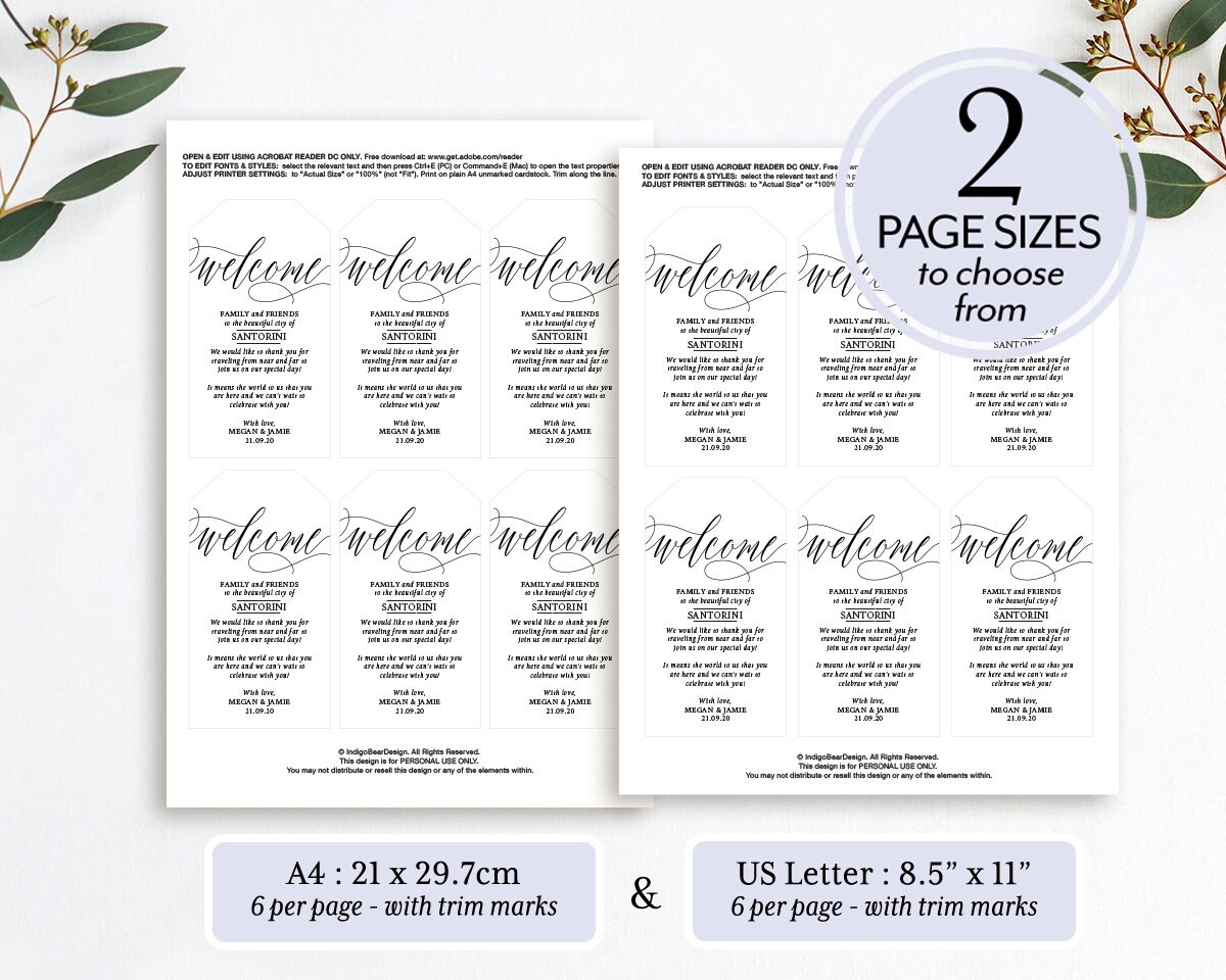 Wedding Welcome Gift Tags Printable, Editable Favor Tags Destination ...